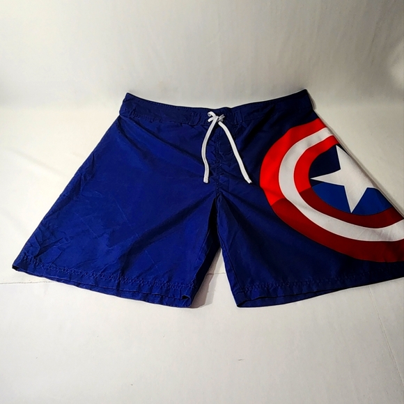 Marvel | Swim | Mens Unlined Swim Trunks Featuring Captain America Sz ...